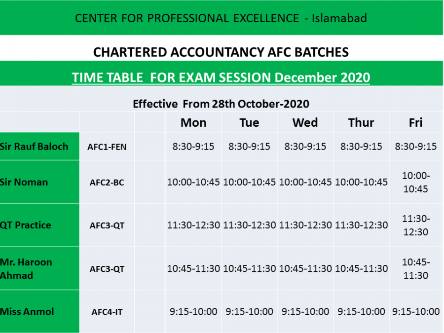 CA-AFC Timetable – CPE